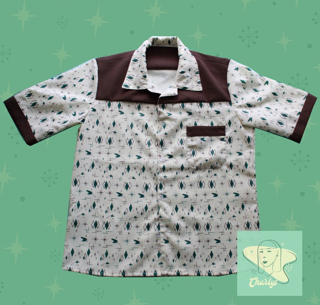 Atomic Shirt / 50s Style/ Mid Century Modern/ Brown Shirt/ Rockabilly ...