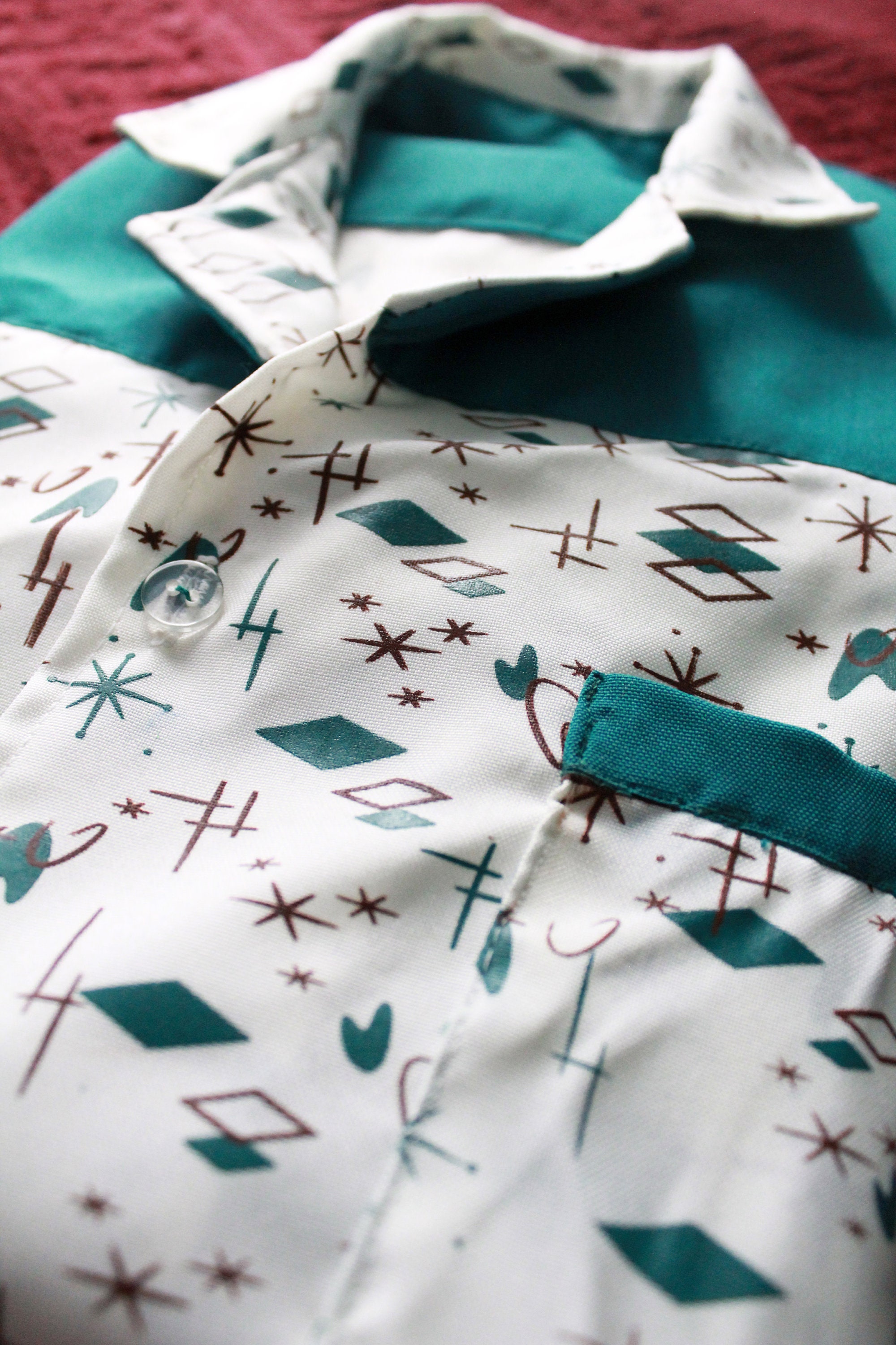 Camisa atomica / 50s style/ Mid Century Modern/ Camisa turquesa/ Camisa ...