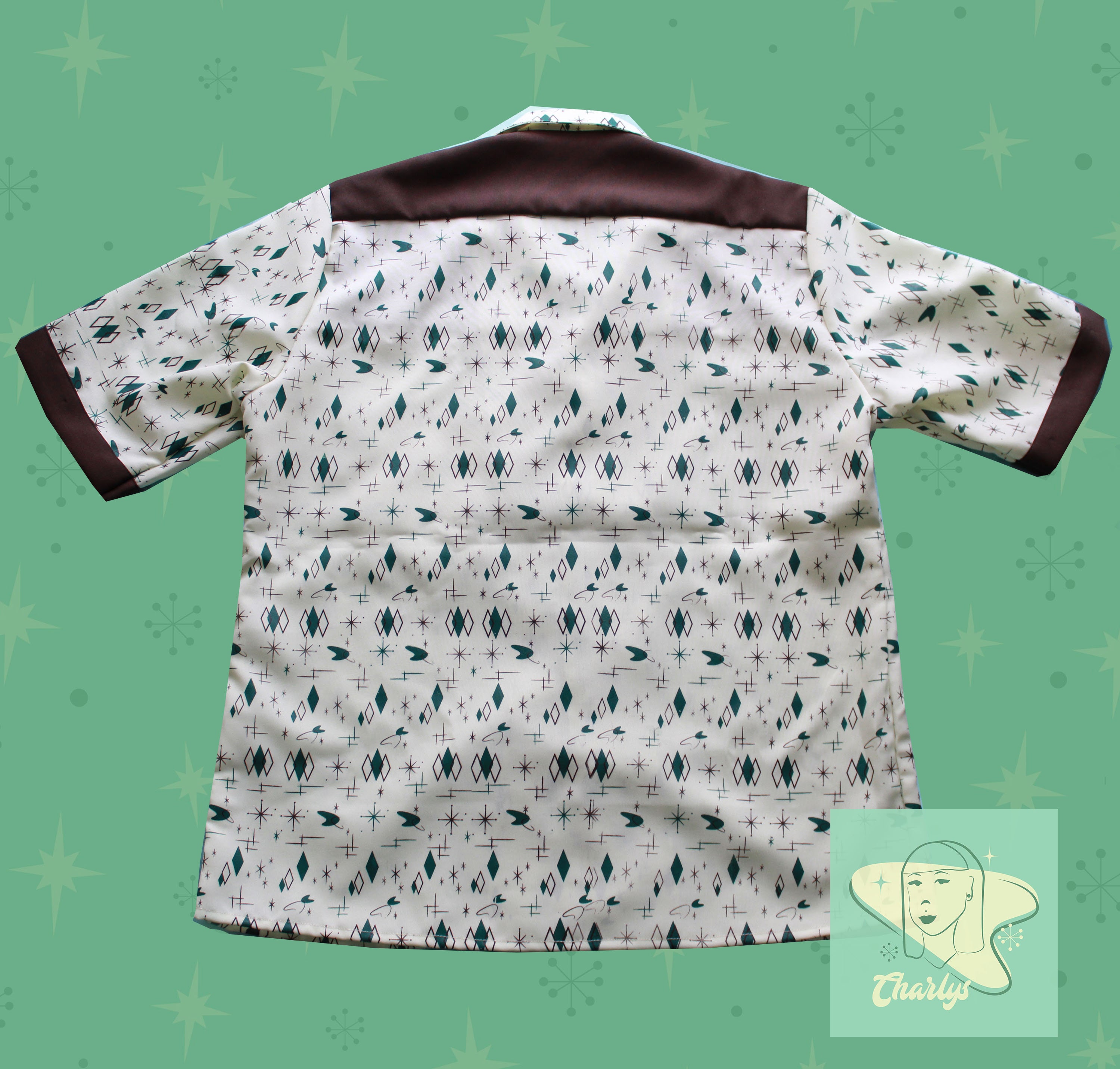 Atomic Shirt / 50s Style/ Mid Century Modern/ Brown Shirt/ Rockabilly ...