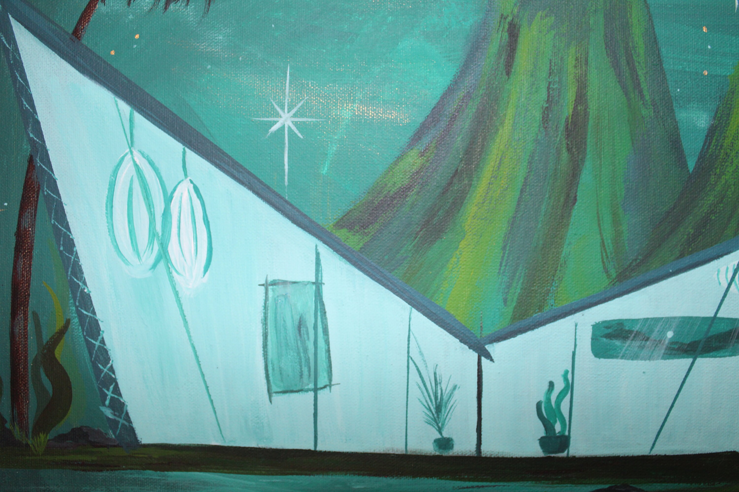 Mid Century Tiki House/ Painting/ Atomic Age/ Retro/ Unique Piece ...