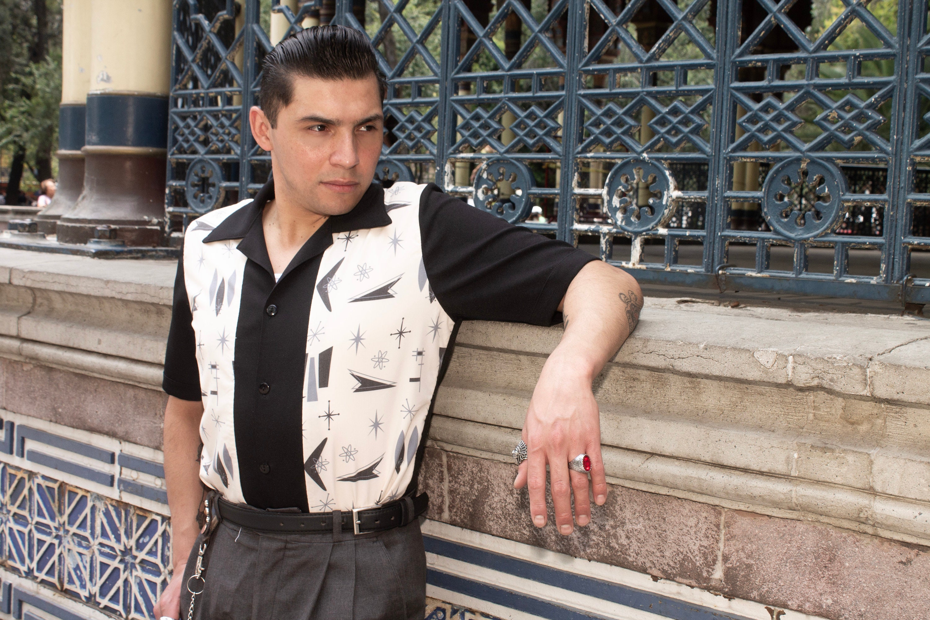 Atomic Shirt / 50s Style/ Mid Century Modern/ Lilac Shirt/ Rockabilly ...