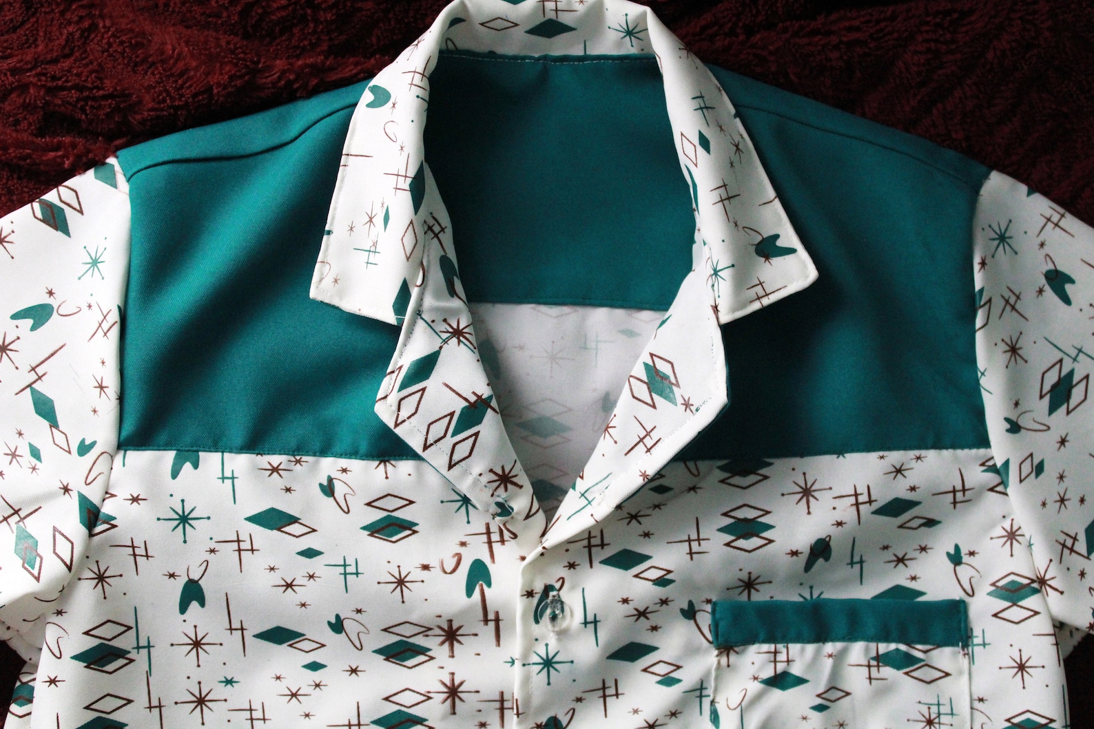 Camisa atomica / 50s style/ Mid Century Modern/ Camisa turquesa/ Camisa ...