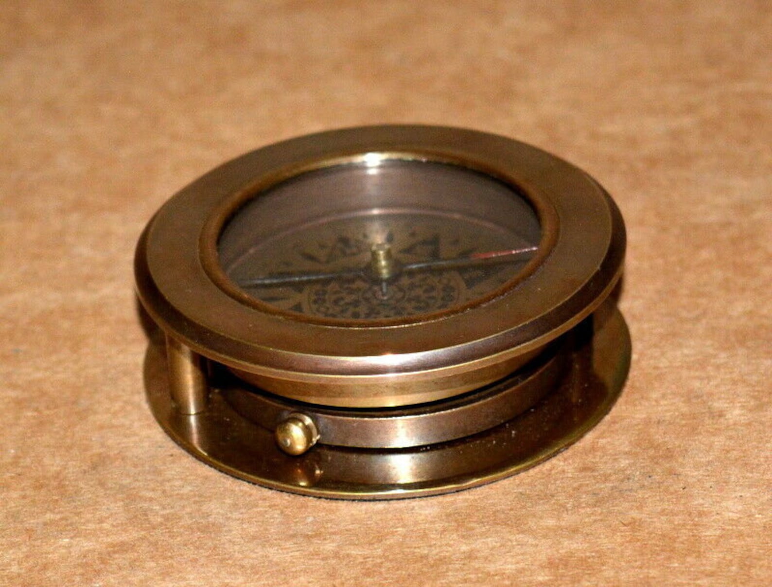 Antique Brass Compass 2.75 With Folding Magnifying Glass Magnifier Map ...