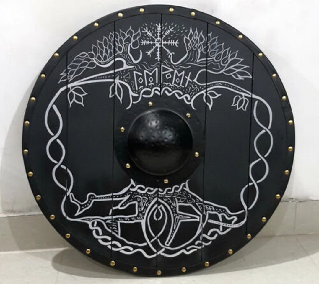 Viking Shield 24 Inches Decorative Round Shield Wooden Hand Painted ...