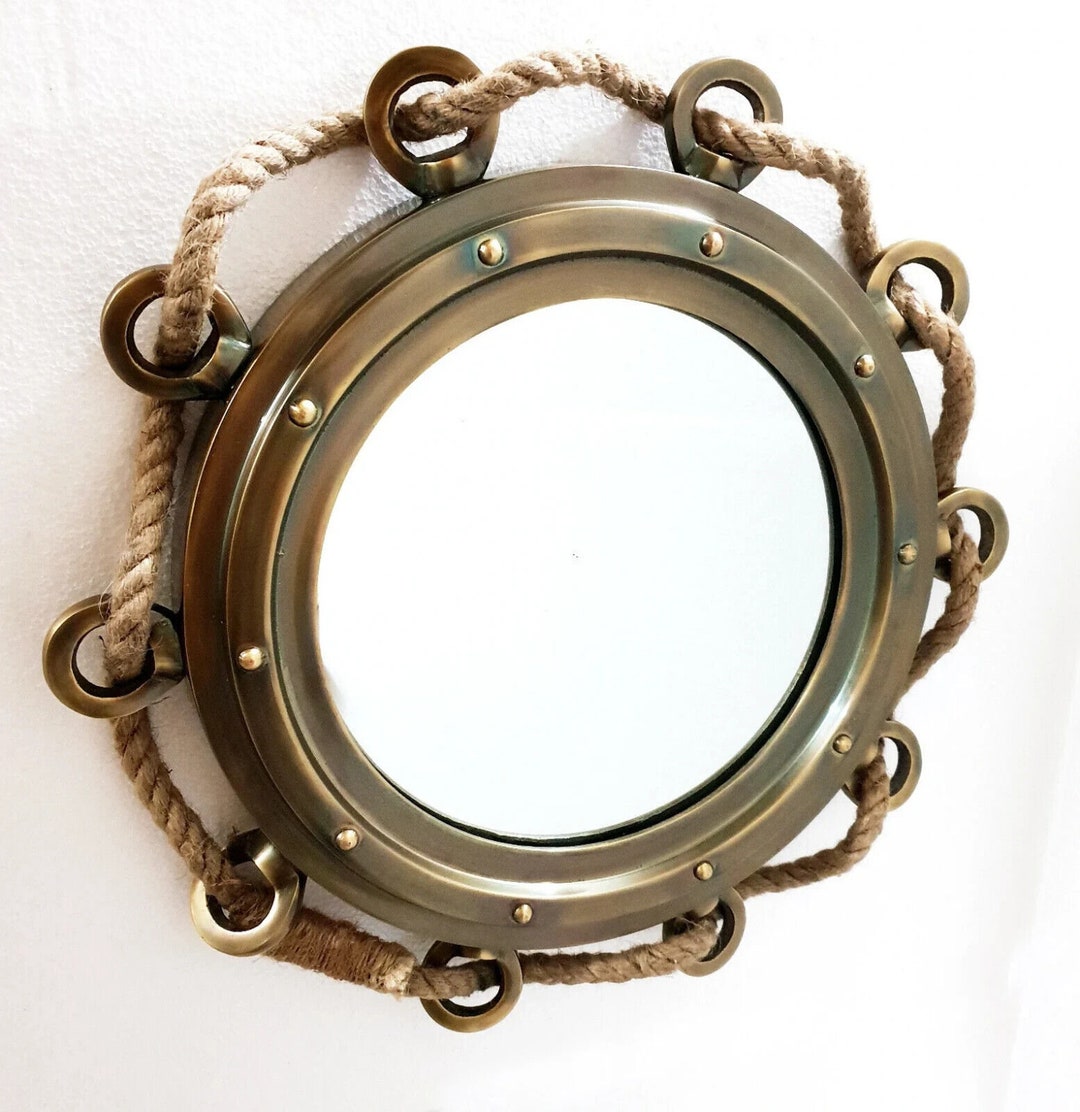 16 Inches Brown Finish Aluminium Port Mirror Wall Hanging Ship Porthole ...