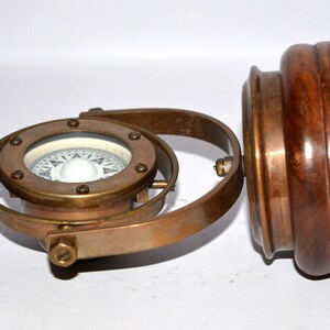 Antique Brass Nautical Gimbal Compass Ship's Binnacle Gimballed Compass ...