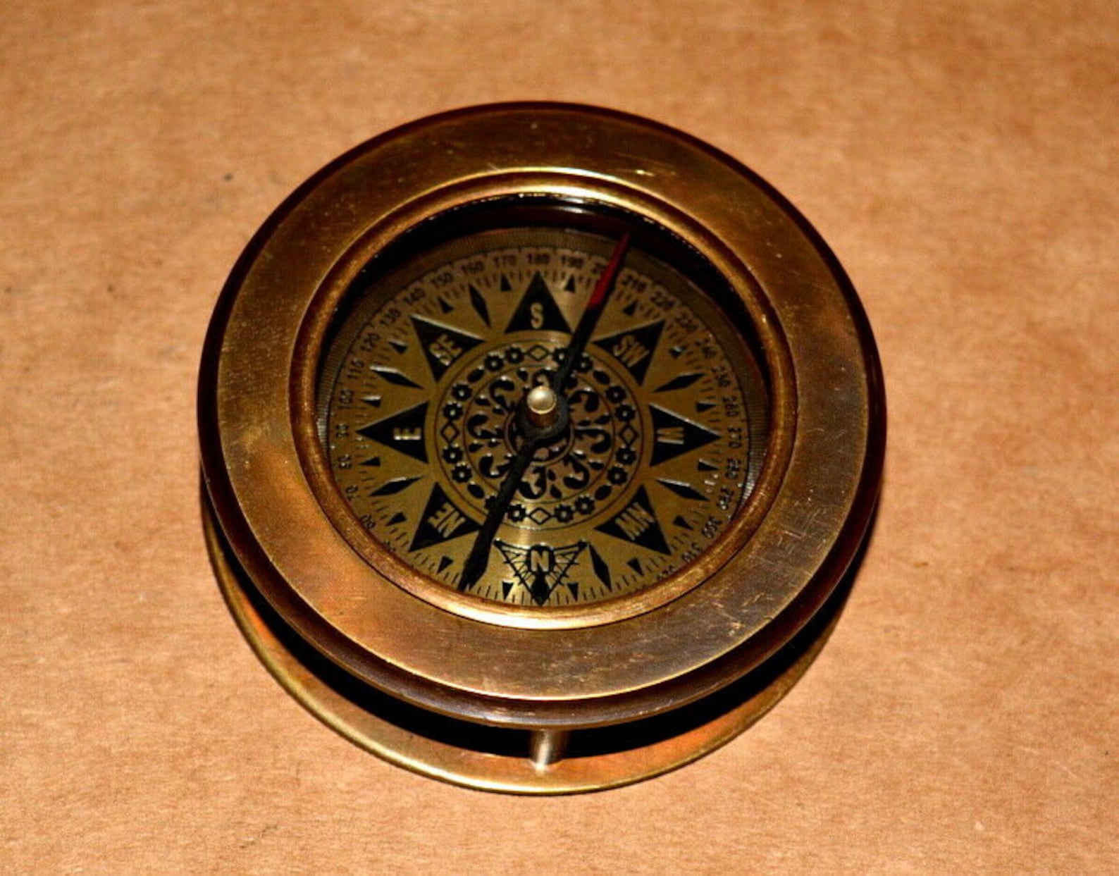 Antique Brass Compass 2.75 With Folding Magnifying Glass Magnifier Map ...