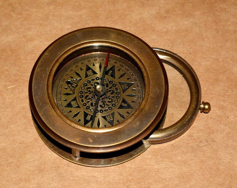 Antique Brass Compass 2.75 With Folding Magnifying Glass - Etsy