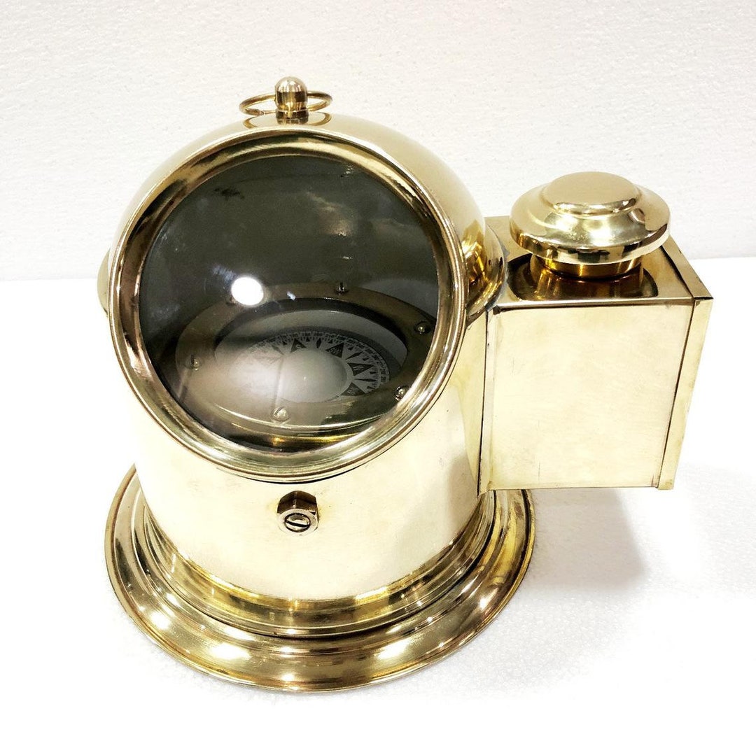 Vintage Nautical Antique Shiny Brass Floating Binnacle Gimbal Compass ...