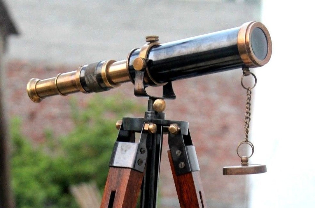 Nautical Antique Vintage Brass Spyglass Telescope With Wooden Tripod ...