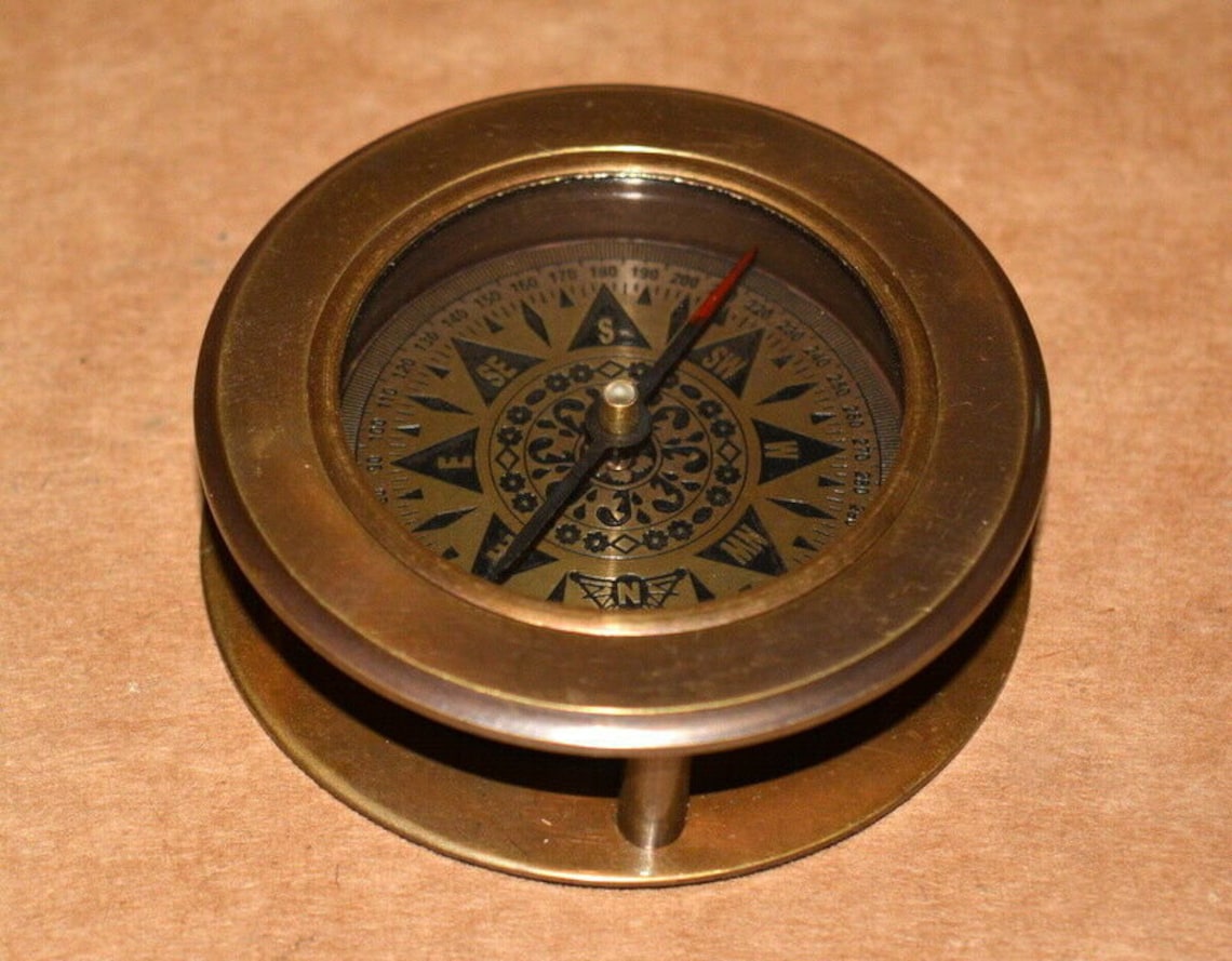 Antique Brass Compass 2.75 With Folding Magnifying Glass - Etsy