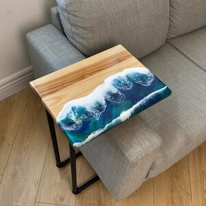 Ocean Wave C Shaped Side End Table, Couch Laptop Desk, Custom Resin ...
