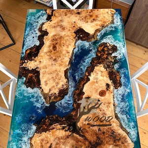 Epoxy Custom Table, Walnut Resin Table, Custom Ocean Table, Kitchen ...