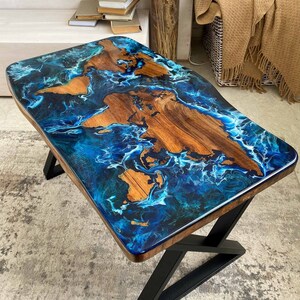 Map Table, Custom Epoxy Wooden World Map Table Top, Epoxy Dining Table ...