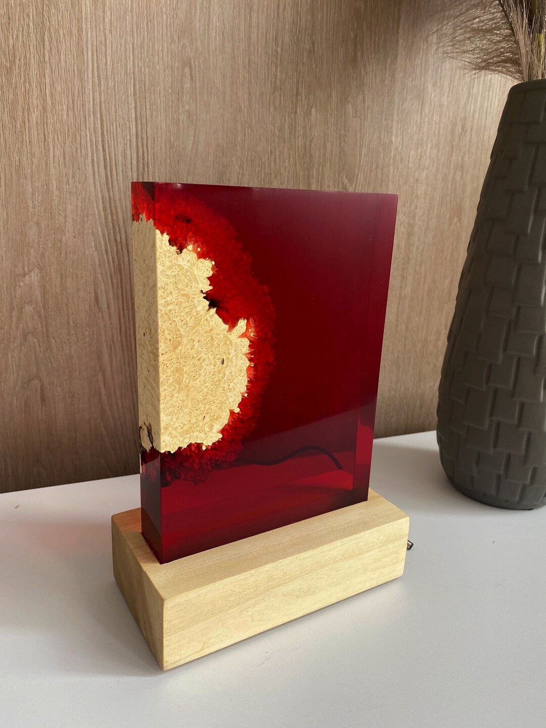 Red Epoxy Resin Lamp Red Lamp Epoxy Night Light Resin Night - Etsy