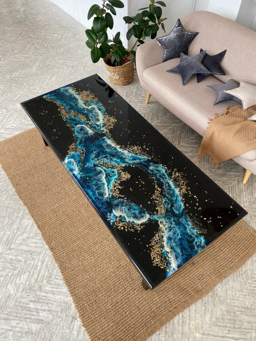 Black Resin Table With Blue River, Custom Size, Modern Accent Table for ...