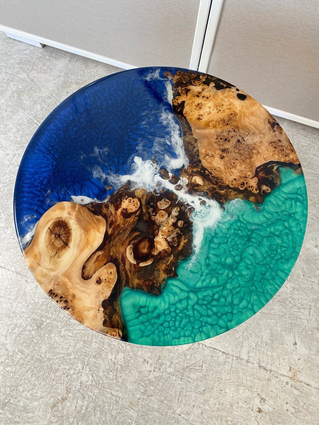 Epoxy Resin Ocean Wave Table, Round Coffee Table, Handmade Side Custom ...