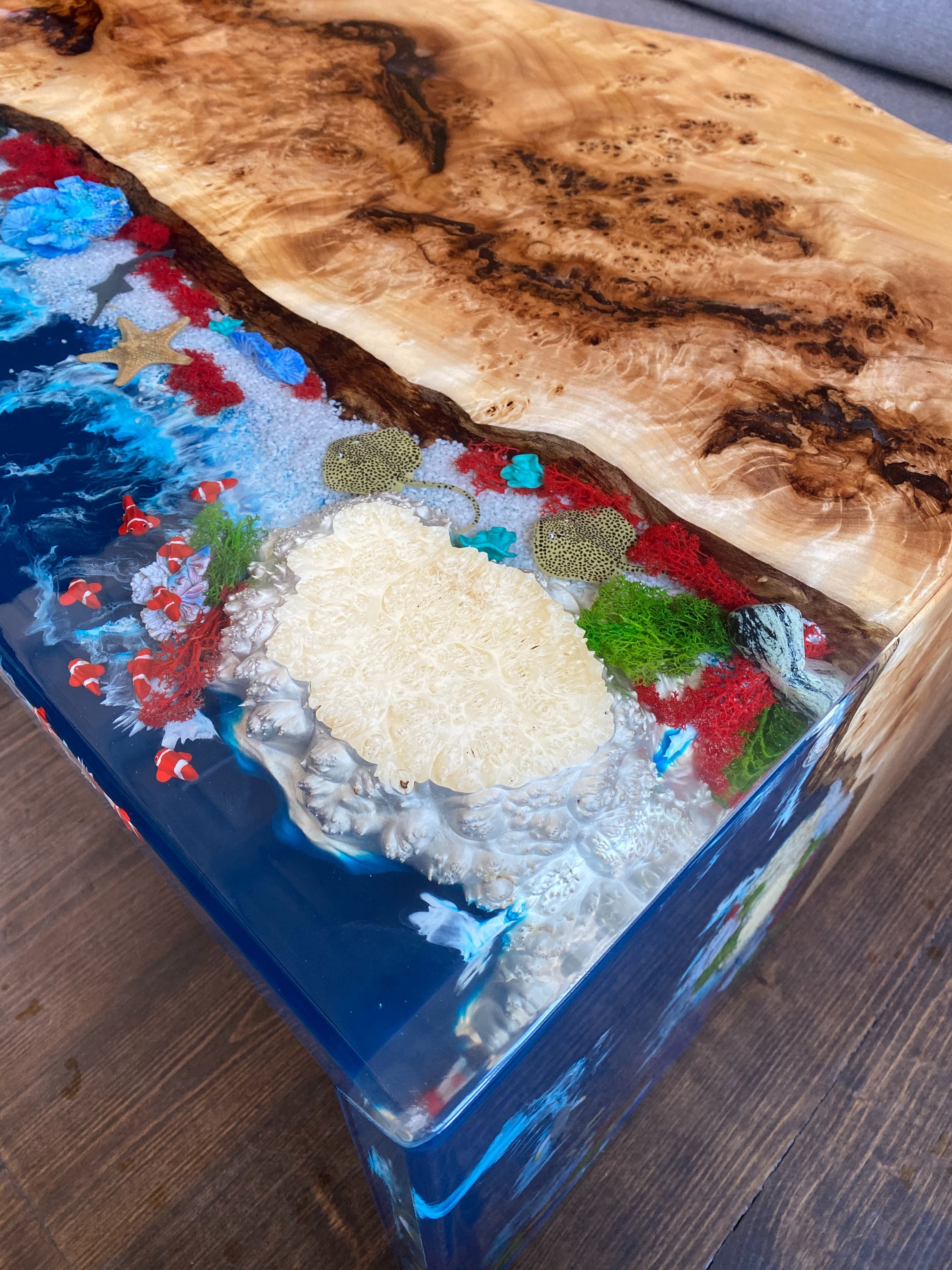 Koi Fish Epoxy Coffee Table, Ocean Aquarium Resin Table, Waterfall Wood ...