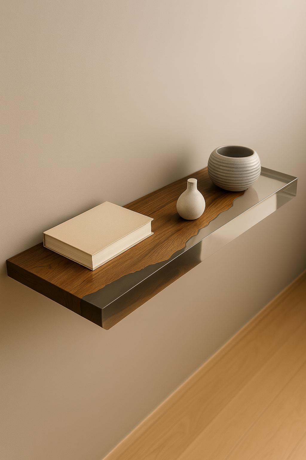 Epoxy Floating Shelf or Console, Live Edge TV Console, Resin River Wall Mounted Shelf, Walnut or ...