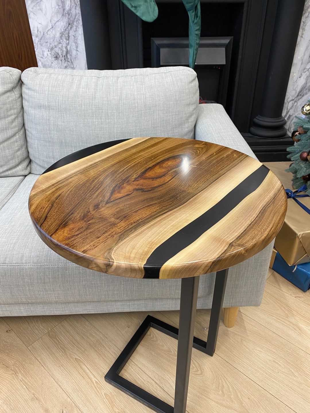 Wooden C Tables, Epoxy Walnut Sofa Table, Round C Table, C Shape Laptop Stand, Side Table Wood ...