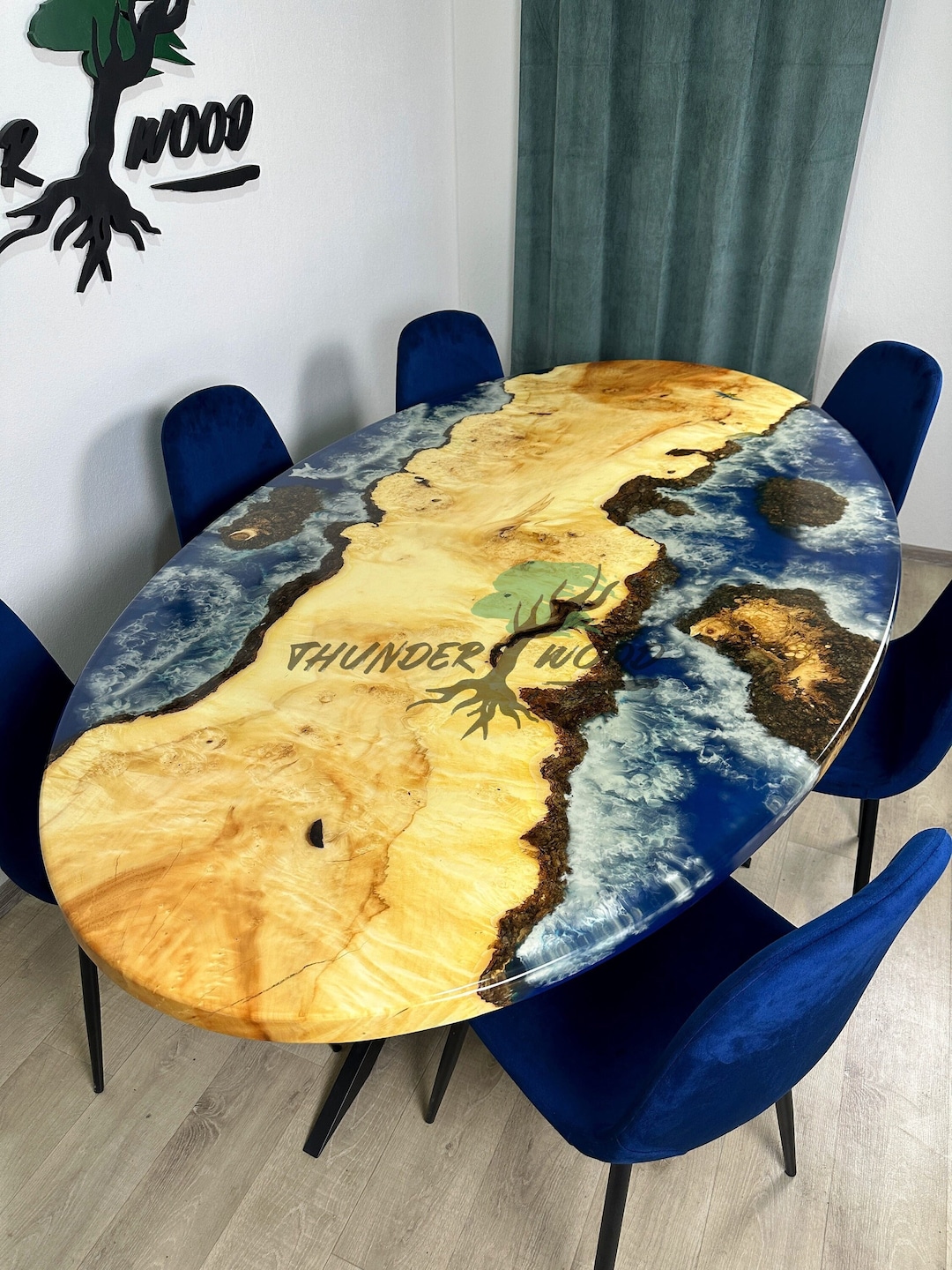 Oval Epoxy Resin Table, Walnut Dining Kitchen Table, Wooden Oval Table ...