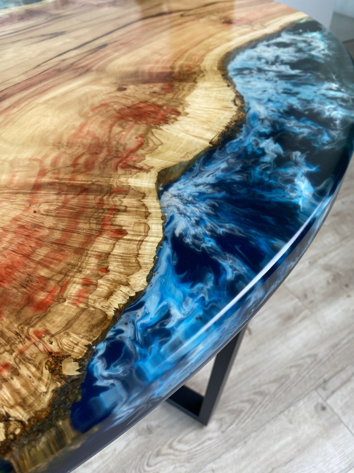 Rustic Oval Kitchen Table, Oval Epoxy Dining Table, Wooden End Table ...