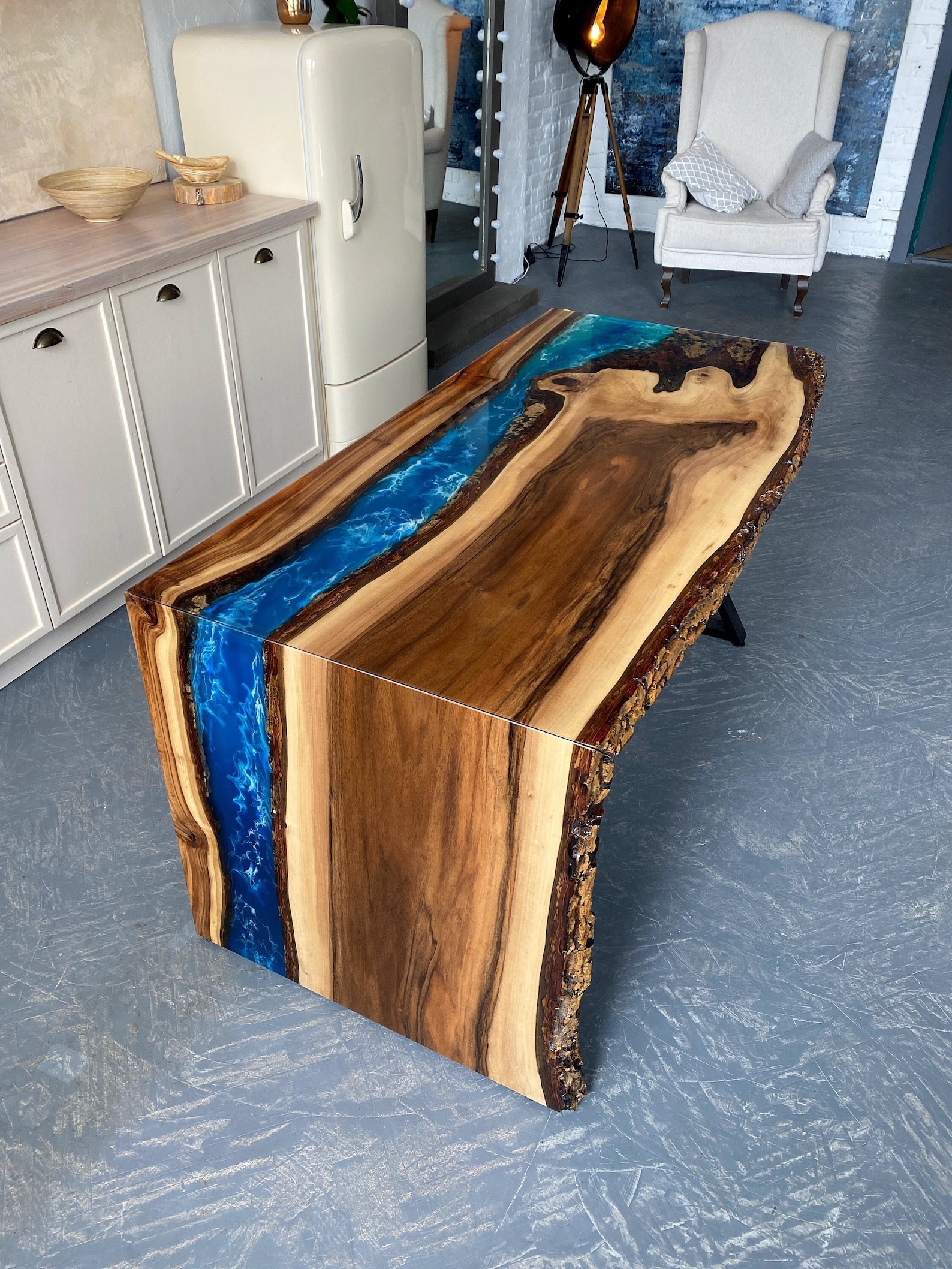 Waterfall Epoxy Resin Table, Dinning Table, Blue River Bar Table ...