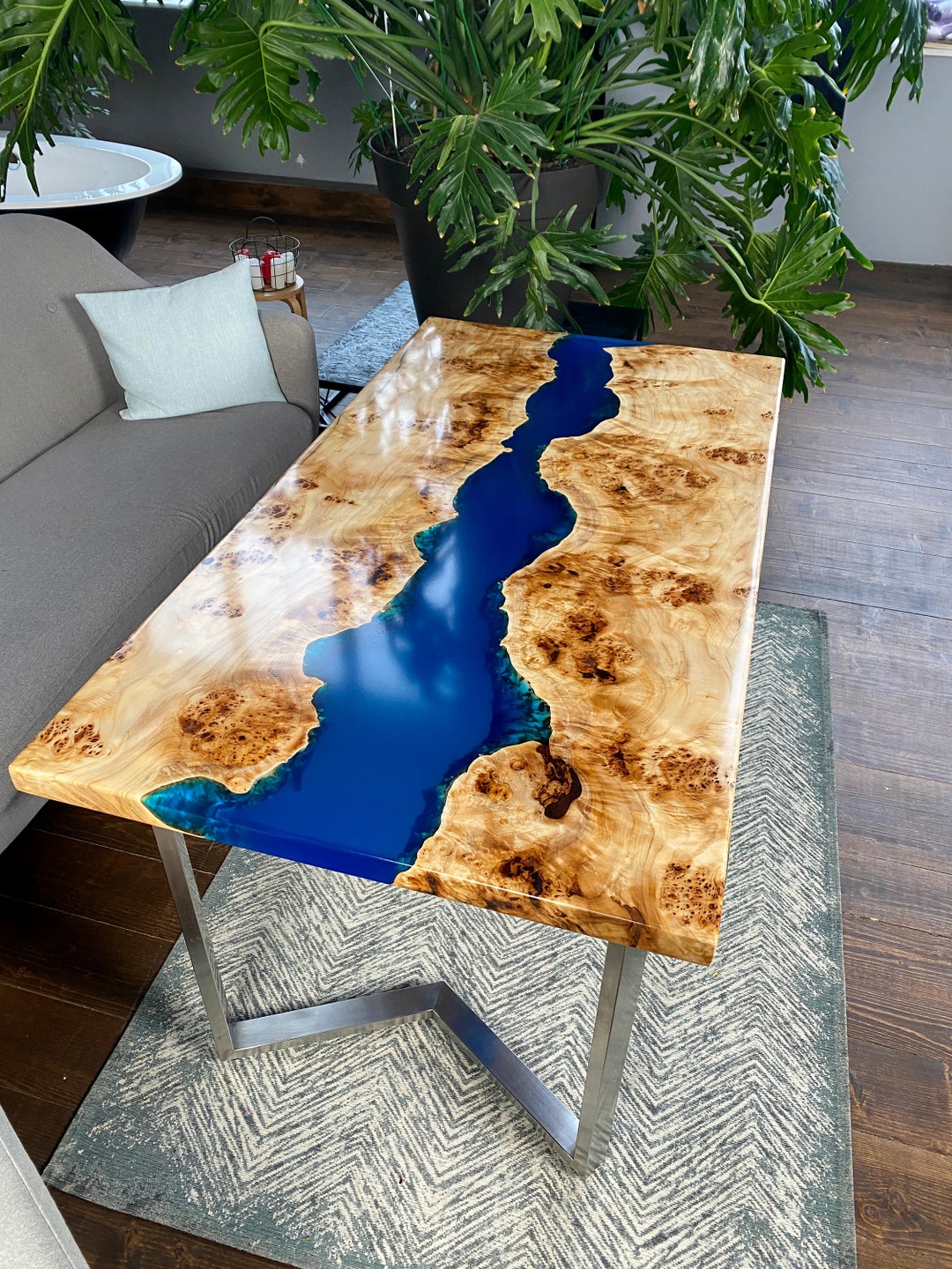 Epoxy Table Blue River, Resin Dining Table, Natural Walnut Table, Made ...