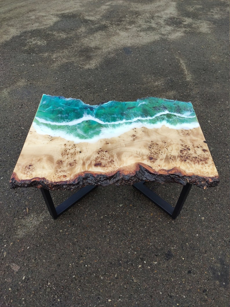 Handmade Burl Poplar Epoxy Ocean Coffee Table, Coastal Resin Wood ...