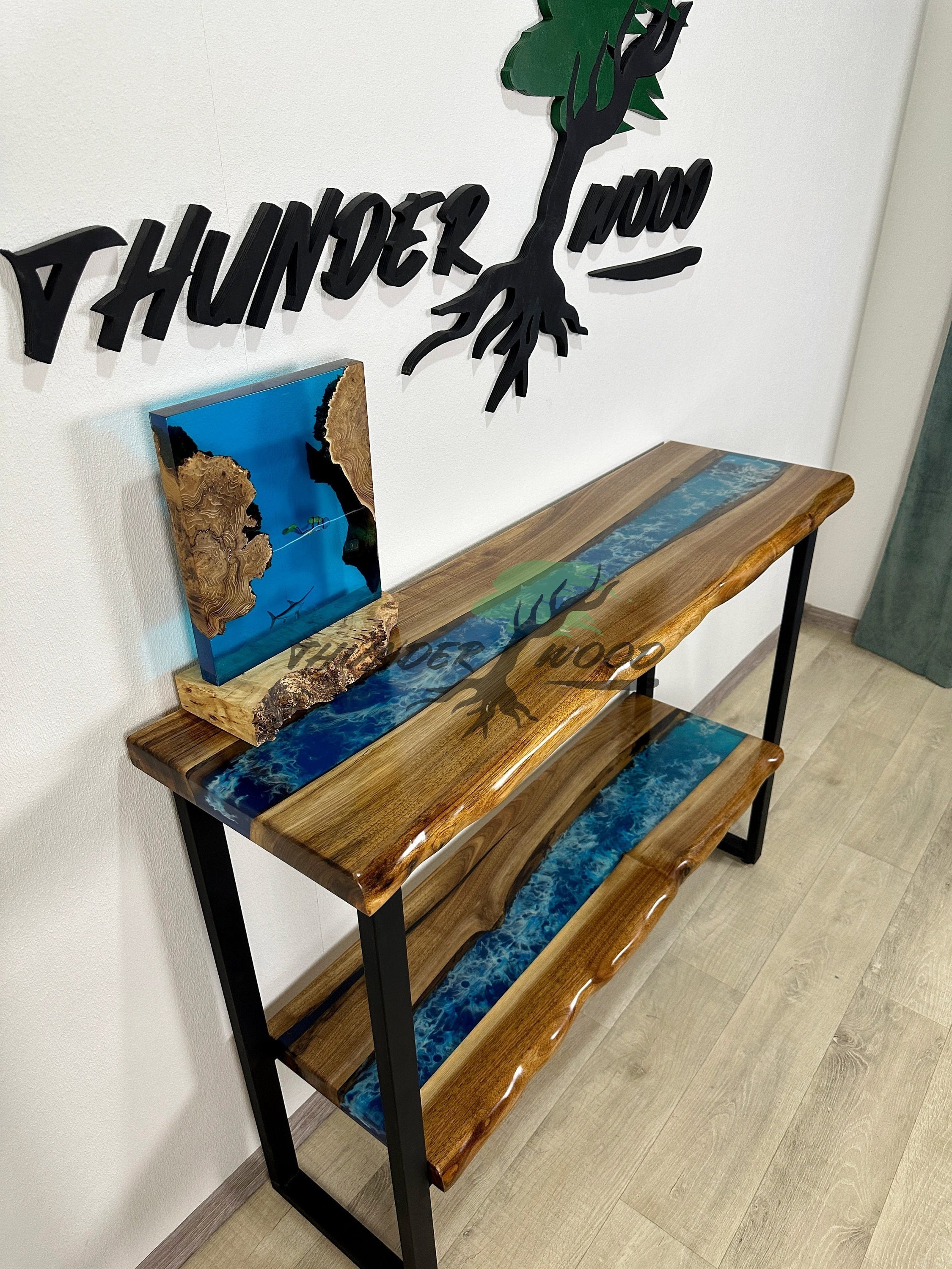 Epoxy Resin Entryway Table With Shelf, Console Table With Shelf, Epoxy ...