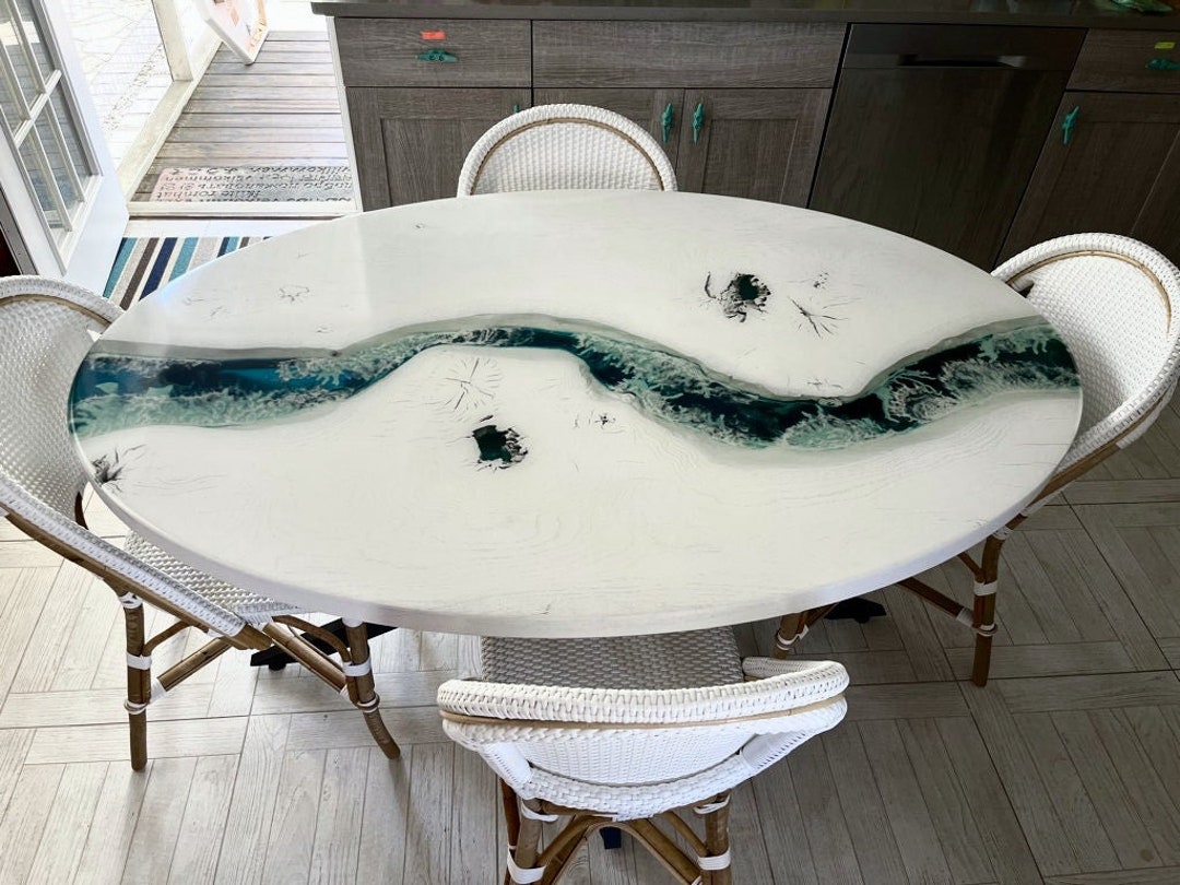 White Oval Dine Table, Unique White River Table, Epoxy Resin Table ...