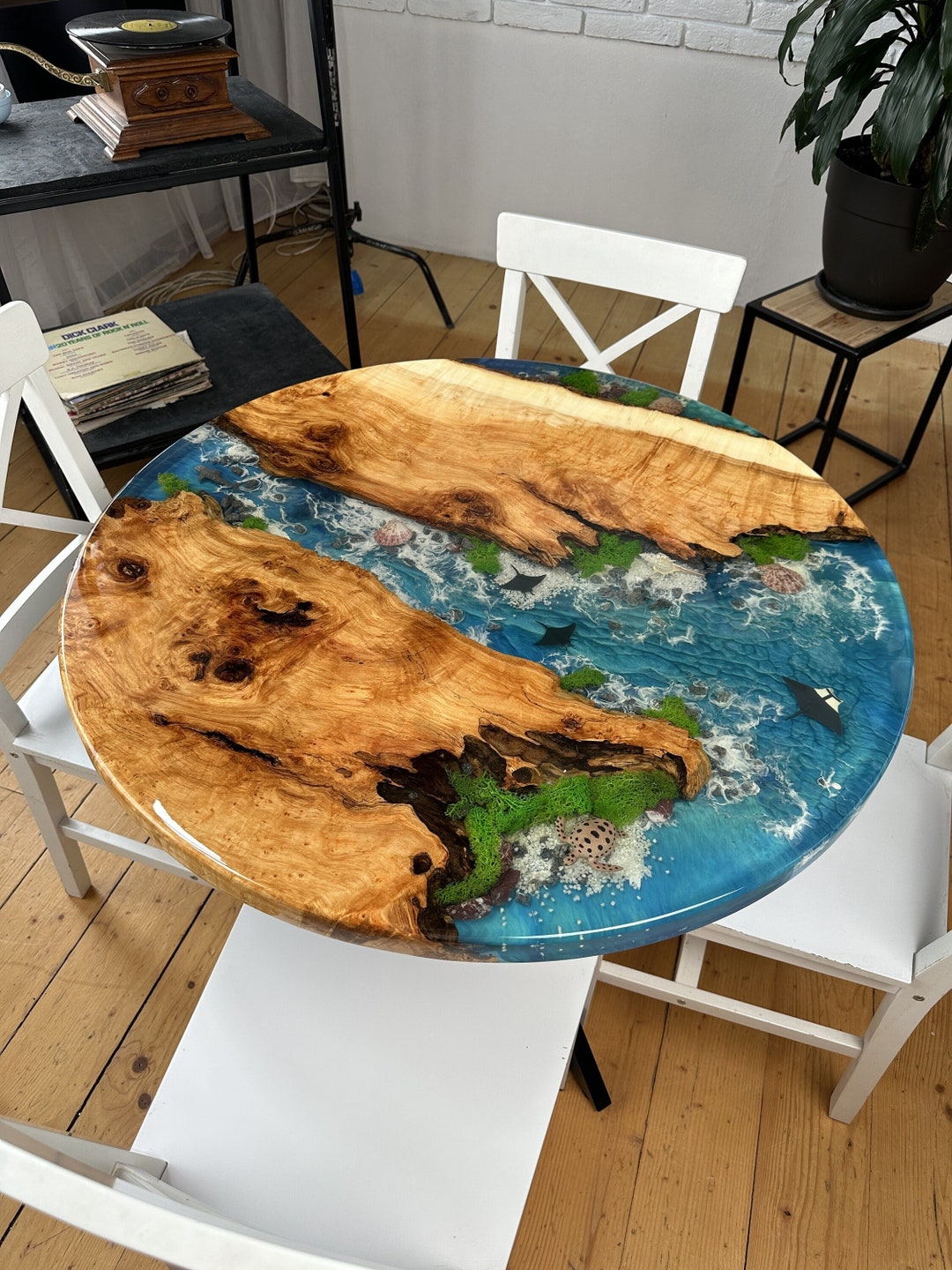 Sea Epoxy Round Table, 3D Waves Blue Ocean Epoxy Table, Sea Table, 100% ...