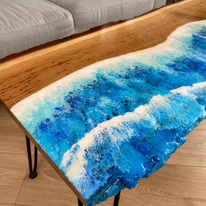 Epoxy Resin Ocean Wave Table, Live Edge Sea-inspired Epoxy Table, Wave ...