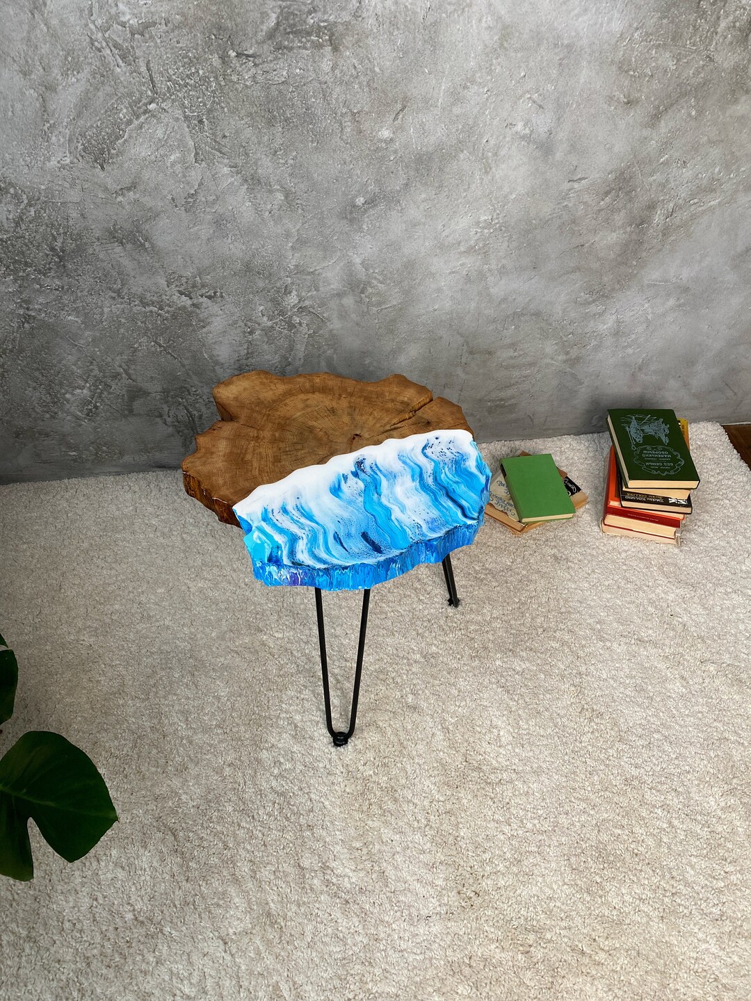 Round Wooden Slab Coffee Table, Handmade Live Edge Rustic Office Table ...