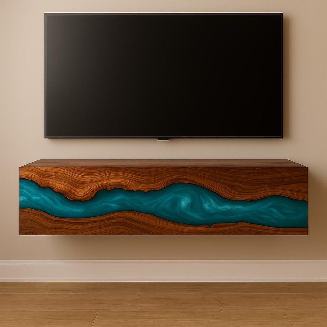 Custom Floating TV Unit, Epoxy Resin River Wall Nightstand, Mounted ...