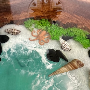 Epoxy Ocean Resin Coffee Table, Live Edge Wood Coffee Table With Sea ...