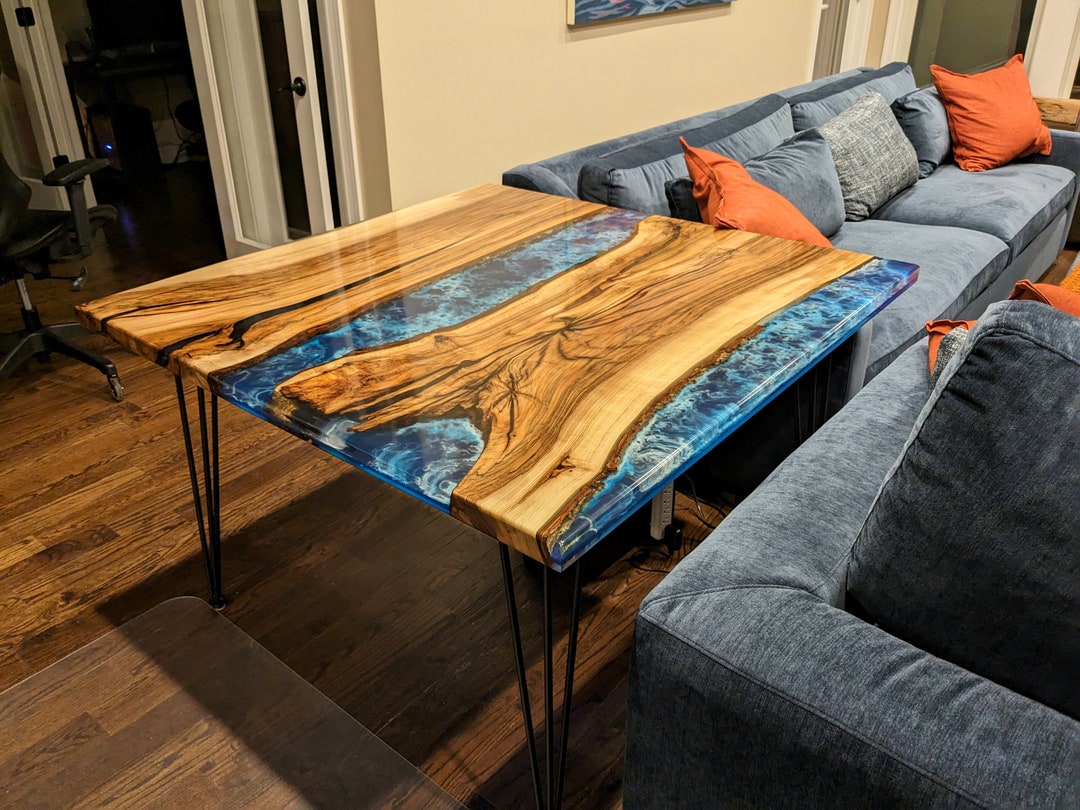 Walnut River Table, Square Dining Table, Handmade Epoxy Furniture, Live ...