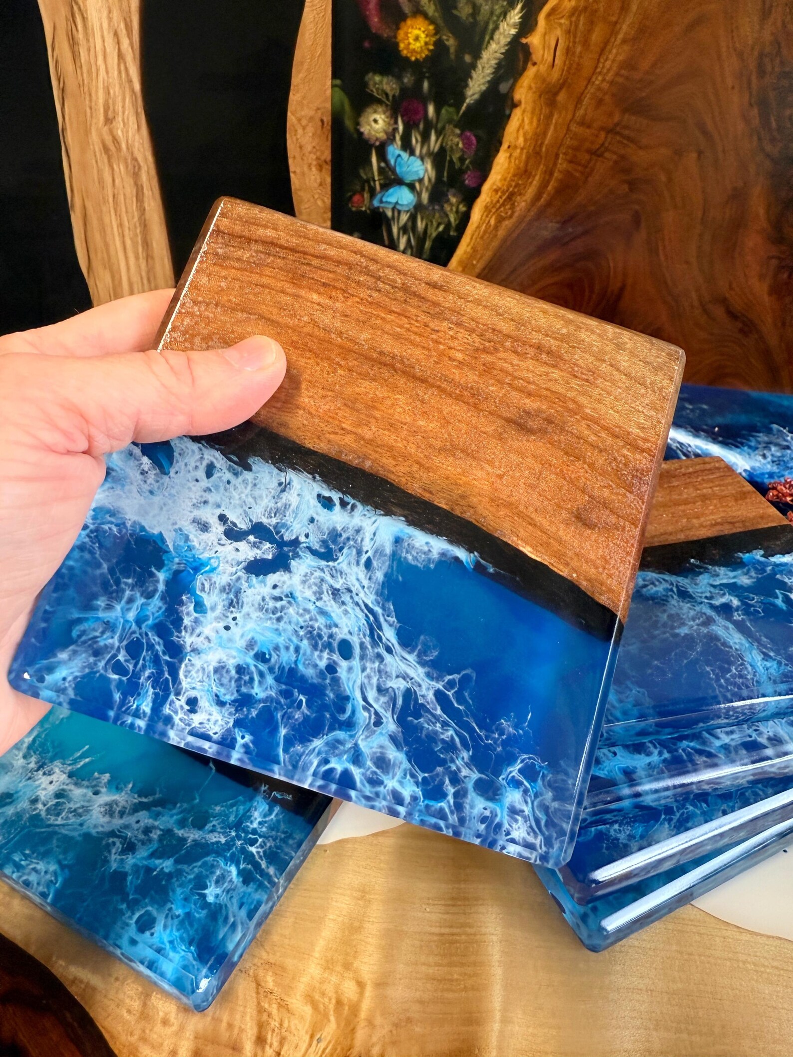 Blue Ocean Wave Coasters, Epoxy Resin Coaster Set of 2/3/4/6/8/10 ...