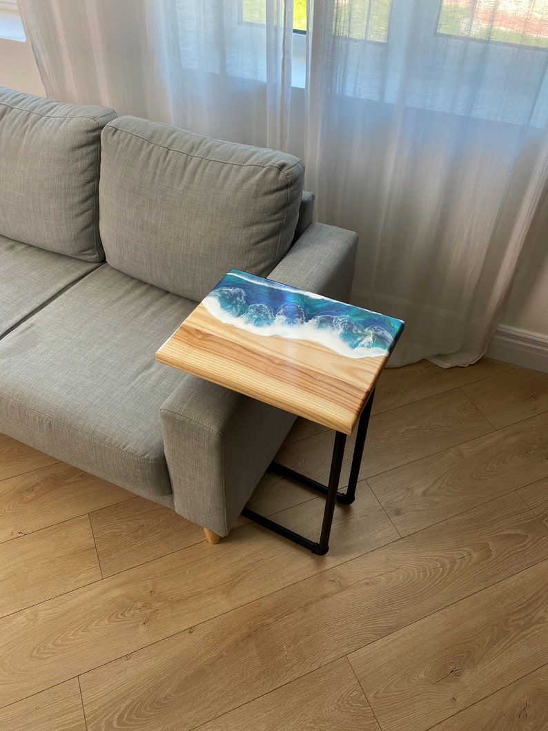 Ocean Wave C Shaped Side End Table, Couch Laptop Desk, Custom Resin ...