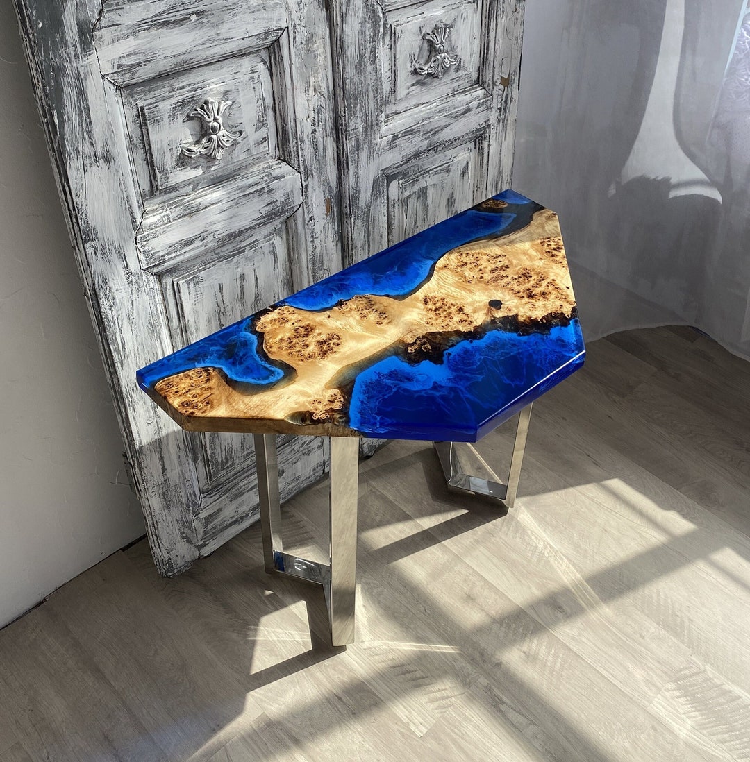 Custom Epoxy River Console Table, Blue Resin Entryway Table, Narrow ...