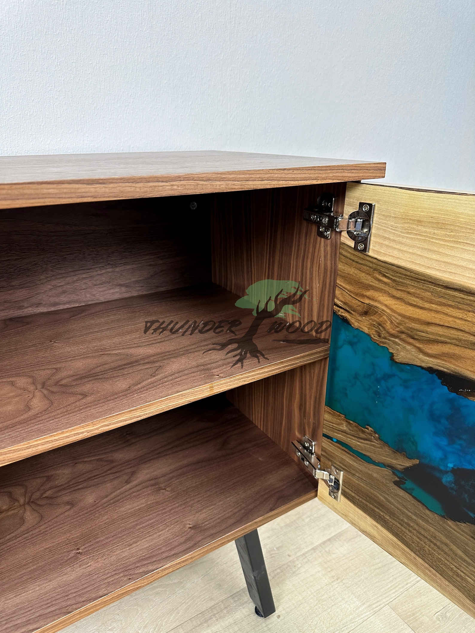 Custom Walnut Epoxy Sideboard Cabinet, Designer Buffet for Dining Room ...
