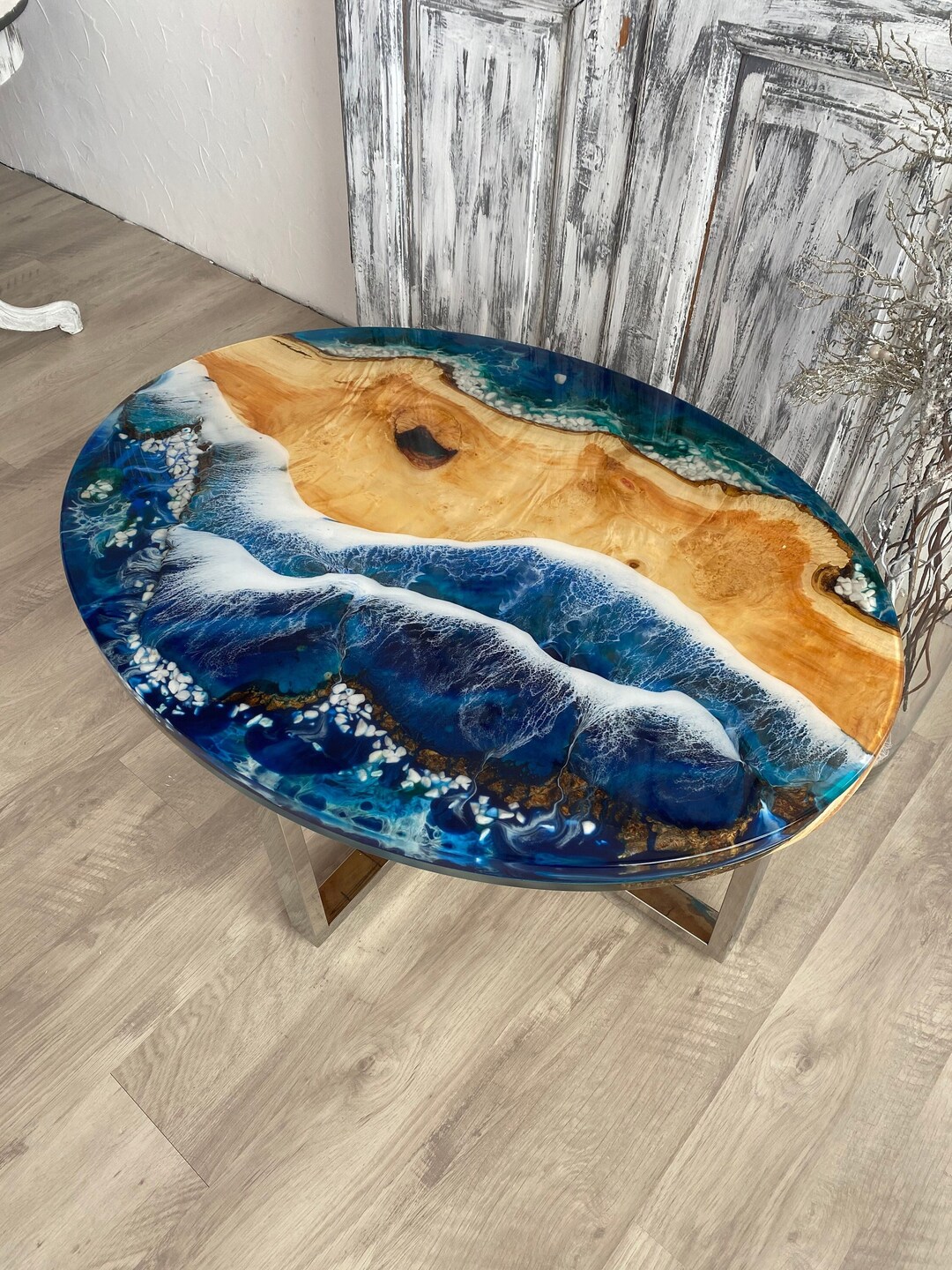 Blue Resin Table Oval Epoxy Table Meeting Table Living Room - Etsy