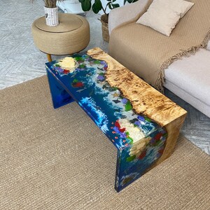 Ocean Epoxy Resin Table, Aquarium Waterfall Desk, Live Edge Wood ...