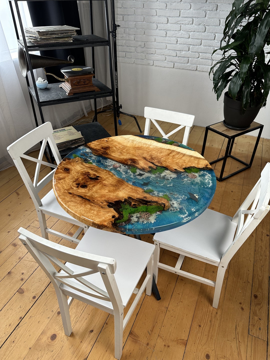 Epoxy Round Dining Table, Resin Ocean Table, Round Art Epoxy Table ...