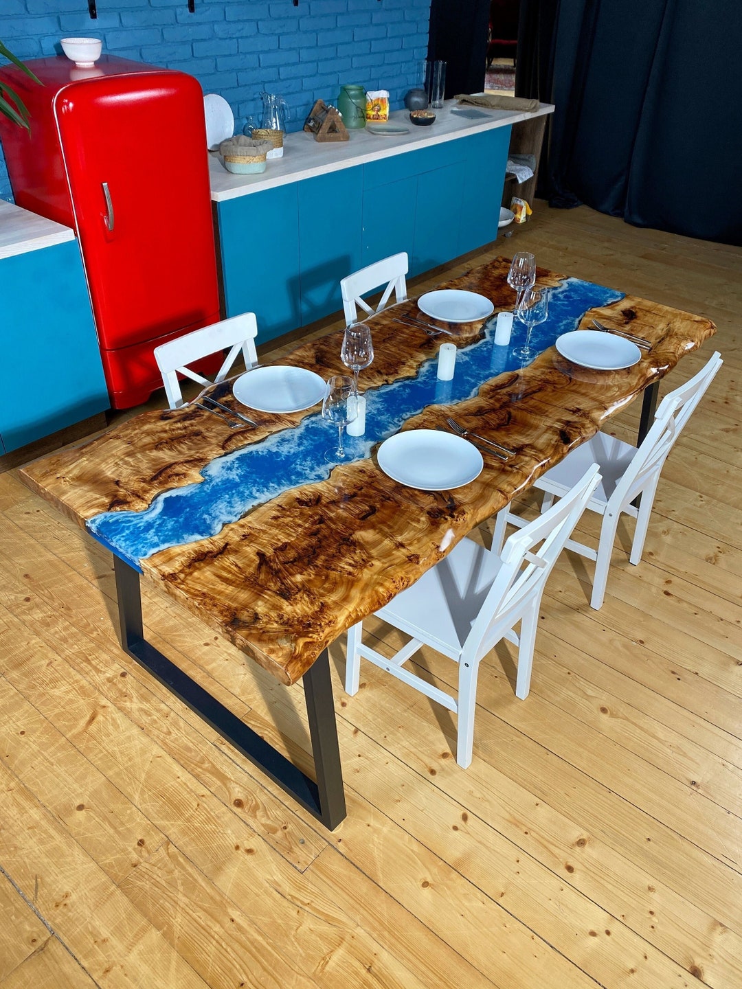 Blue River Dining Room Table, Live Edge Desk, Center Kitchen Table ...