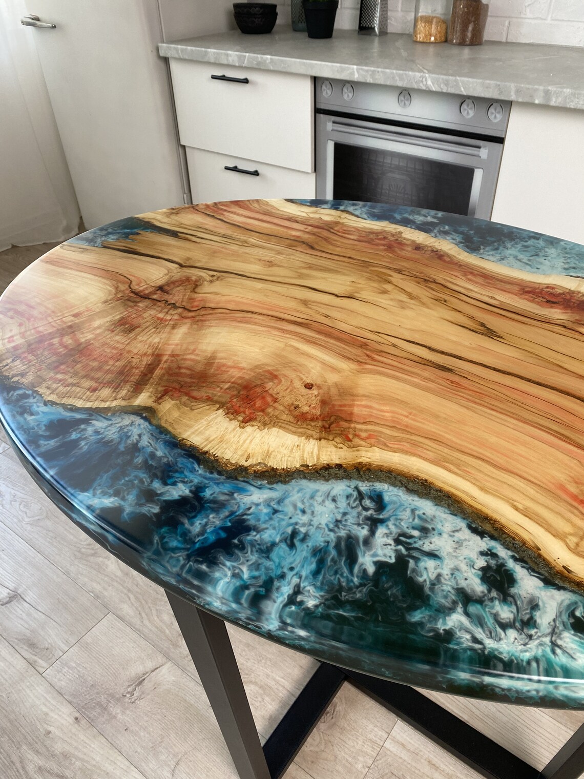 Oval Kitchen Table, Oval Epoxy Dining Table, Wooden End Table, Live ...