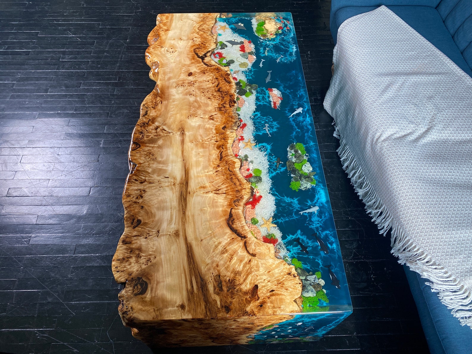 Aquarium Epoxy Table, Ocean Coffee Table With Reef Design, Resin Wood ...