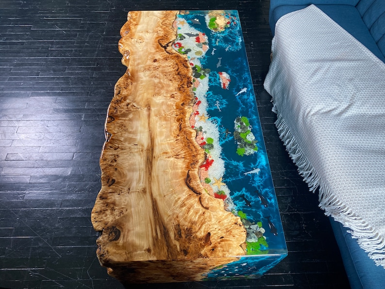 Aquarium Epoxy Table, Ocean Coffee Table With Reef Design, Resin Wood ...