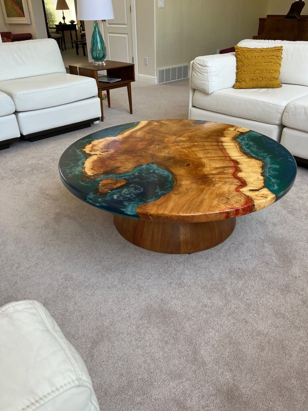 Round Epoxy River Coffee Table, Live Edge Wood Resin Table, Handmade ...