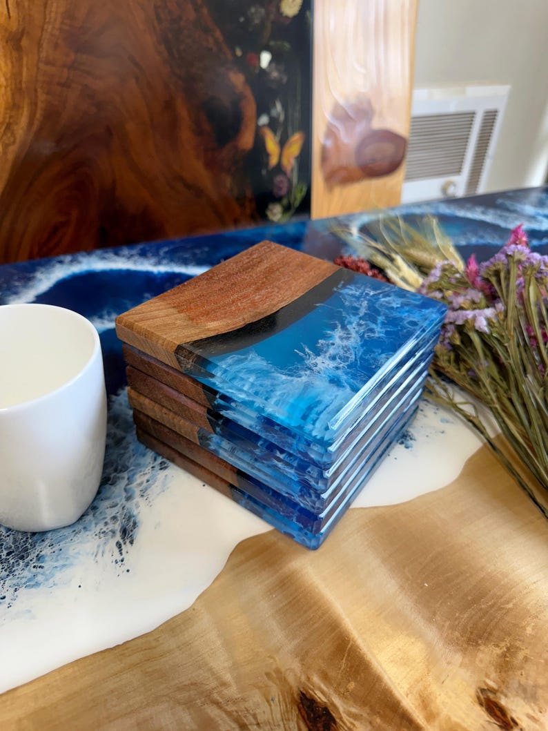 Blue Ocean Wave Coasters, Epoxy Resin Coaster Set of 2/3/4/6/8/10 ...